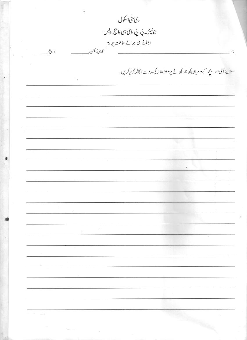 The City School: Grade 4 Urdu Revision Worksheet