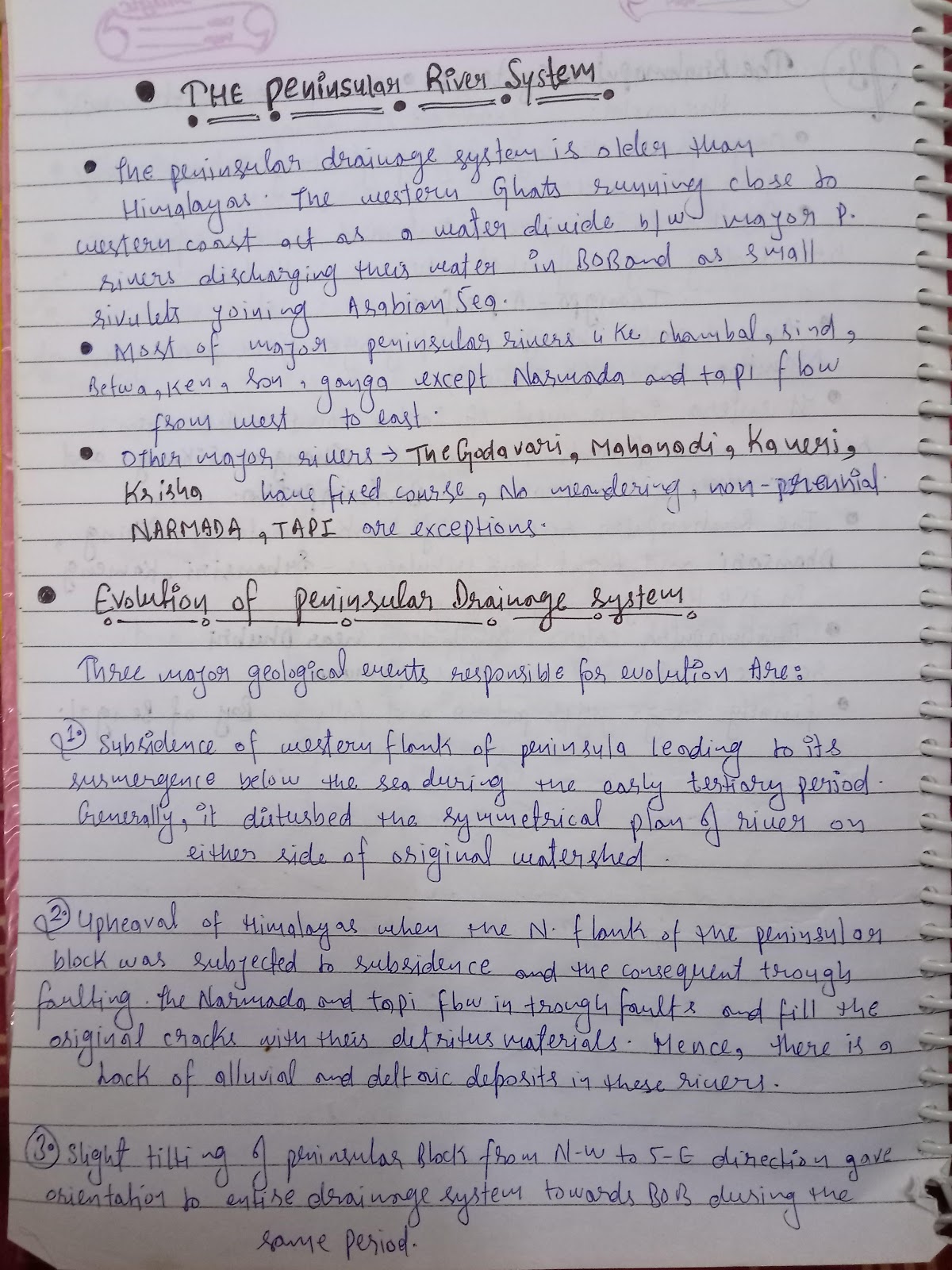 Handwritten Notes of DRAINAGE - chapter 3- class 11th- geography