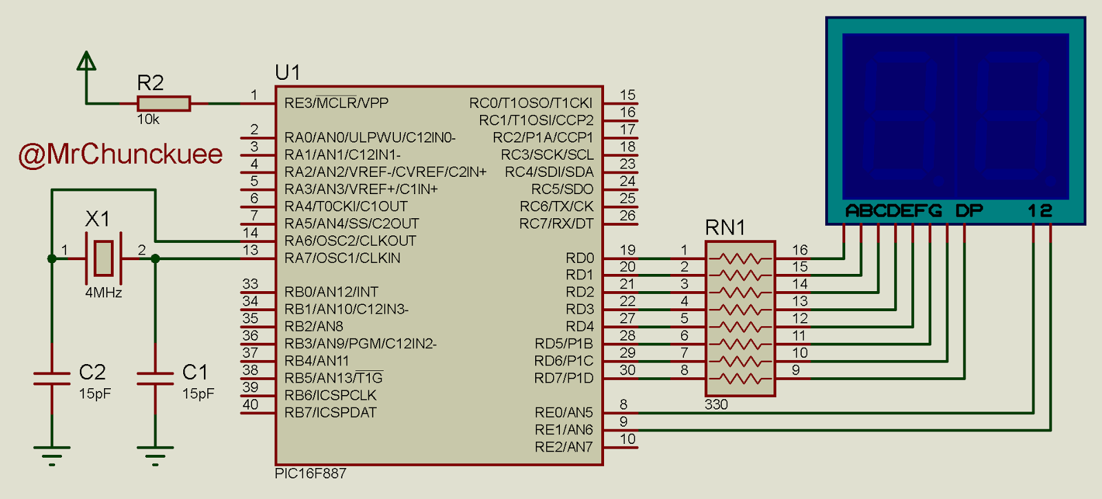 CCS PIC: Contador de 0 a 99 con display de 7 segmentos