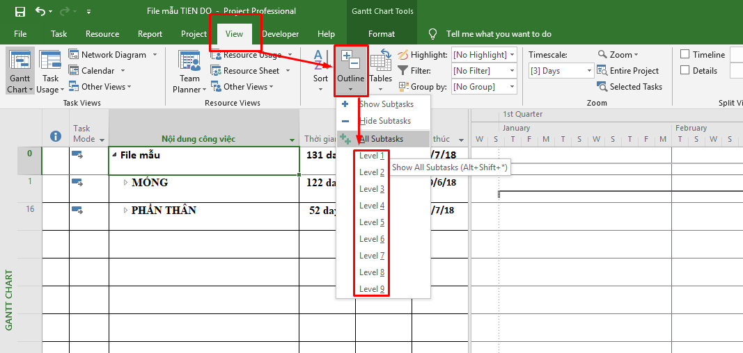 MS Project Quick Tips: Các cách kiểm tra phân cấp công việc trong MS ...