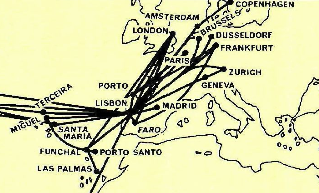 The Timetablist: TAP Air Portugal Network, 1974: Detail of European Routes.