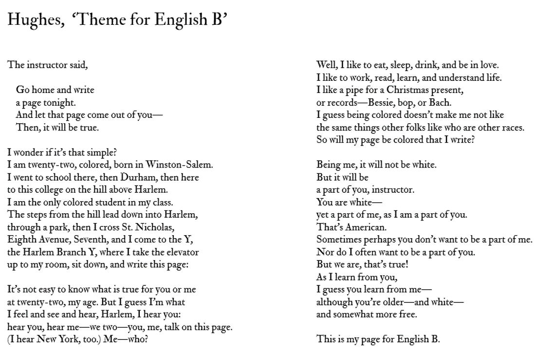 Bot Spa Reader: Langston Hughes, Theme for English B