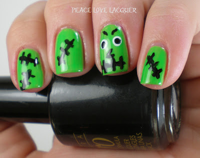 Peace Love Lacquer: Yay for October! Frankenstein Nail Art.
