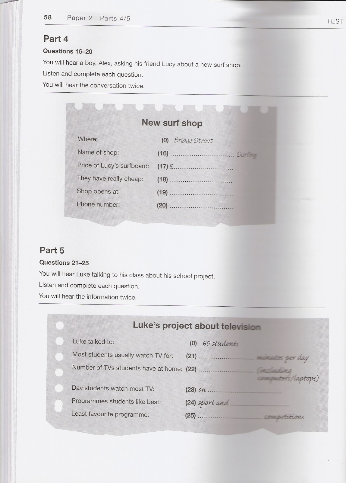 Exámenes de Cambridge : Listening & Speaking Test 2 (KET)