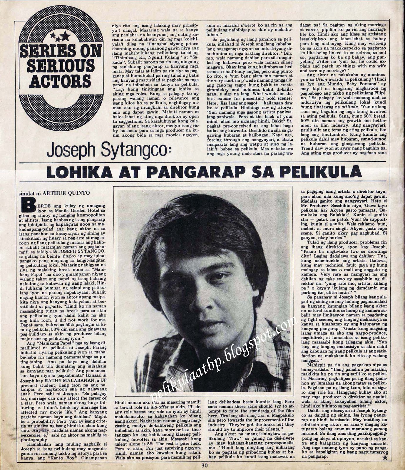 PELIKULA, ATBP.: SERIES ON SERIOUS ACTORS: JOSEPH SYTANGCO (Jingle ...