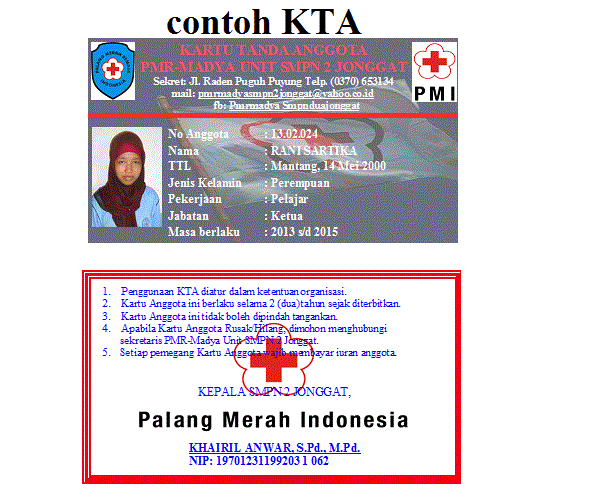 RELAWAN PMR : ID cart KTA (Kartu Tanda Anggota)