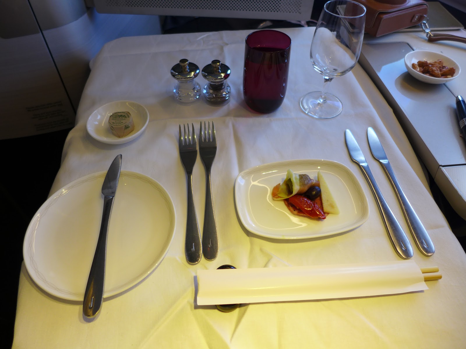 British Airways First class experience, meal, BA007, LHR - HND, August 2018