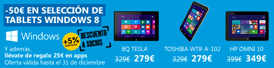 50 euros de descuento en tres tablets con Windows 8