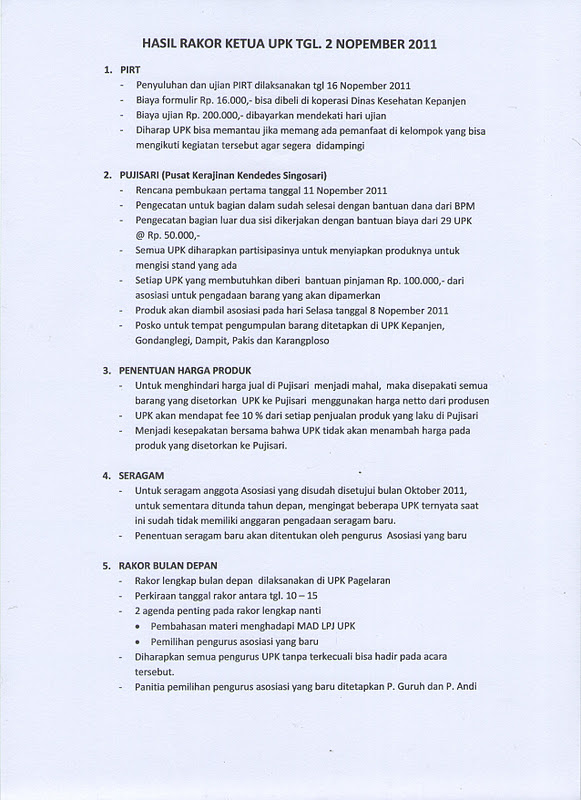 UPKu LOWAYU JAYA: Hasil Rakor Ketua UPK