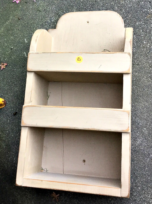 Add Farmhouse Style To A Garage Sale Shelf With Paint & Stencils ...