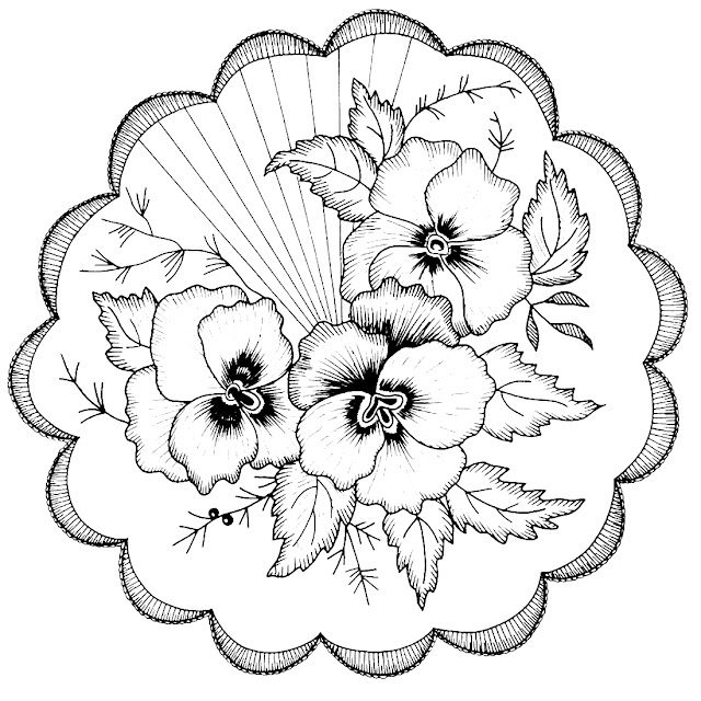 8 Free downloads anti stress coloring pages "Pansies" + color hint