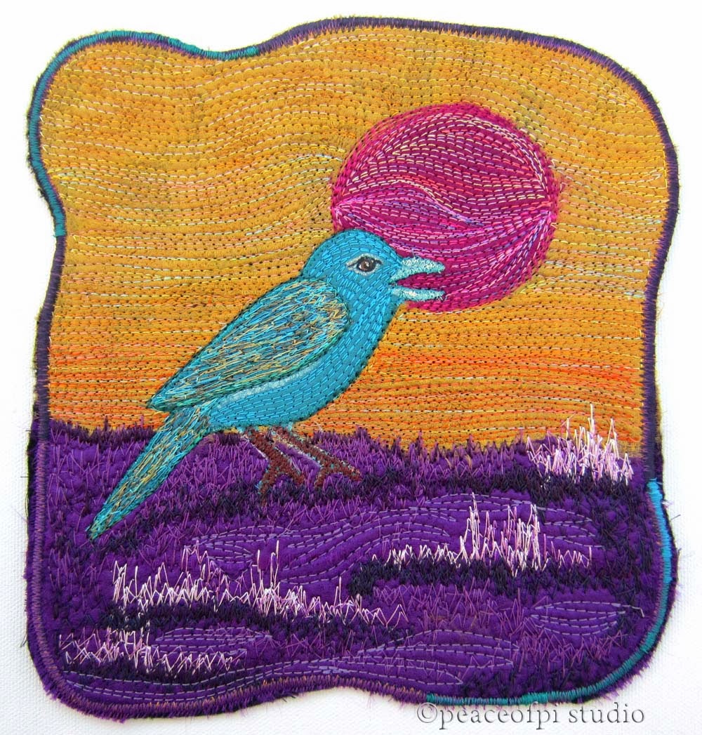 peaceofpi studio: Teal Bird Thread Art Quilt