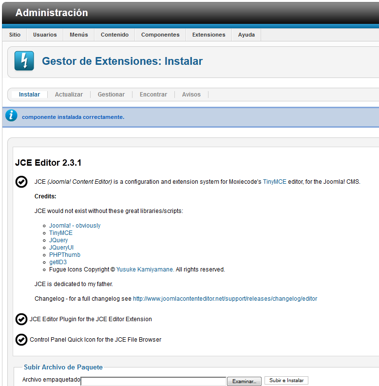 Alcasoft: JCE Editor: cambiar el editor de Joomla