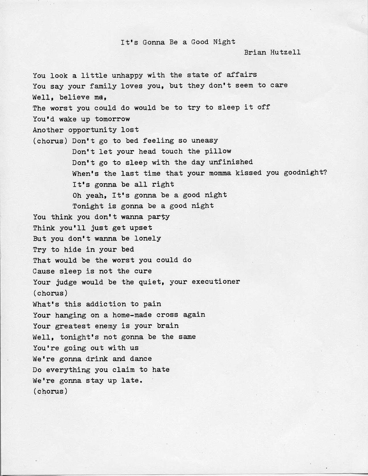 AladdinFoot: “It's Gonna Be a Good Night”- lyrics and lead sheet