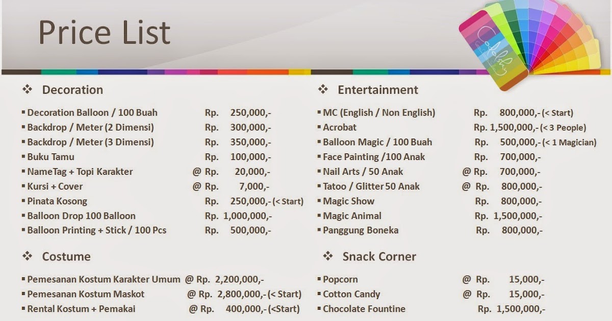 PRICE LIST (Harga Satuan & Harga Paket)