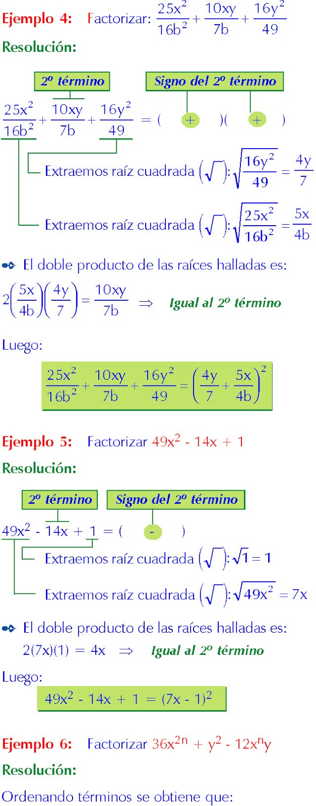 FACTORIZACION DE UN TRINOMIO CUADRADO PERFECTO EJERCICIOS RESUELTOS