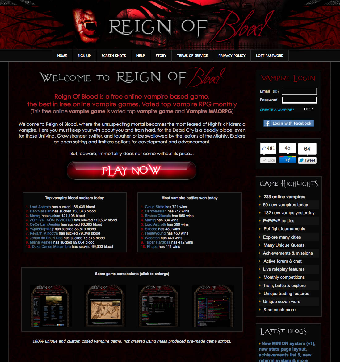 Reign Of Blood - Vampire Game Blog: Reign Of Blood through the years