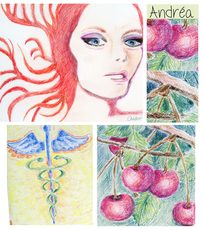 Le dessin - par Mélanie: Exercices aux crayons de couleur - Andréa