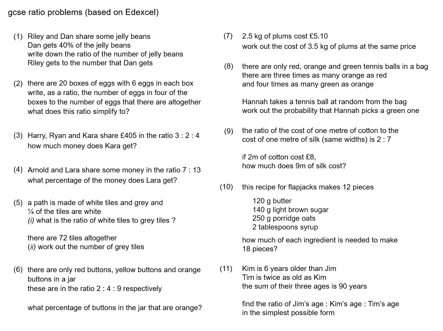 MEDIAN practice and quiz questions: ratio and proportion