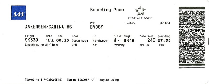 The traveler's drawer: SAS. Boarding Pass for flight SK539 Copenhagen ...