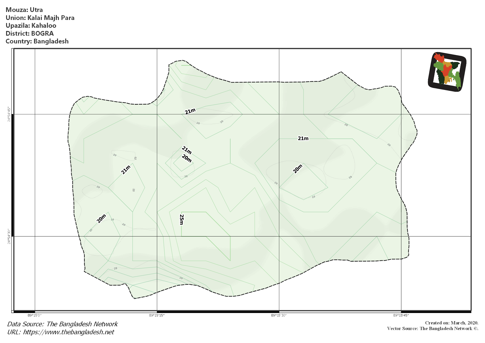 Map of Utra Mouza, Kahaloo, Bogra
