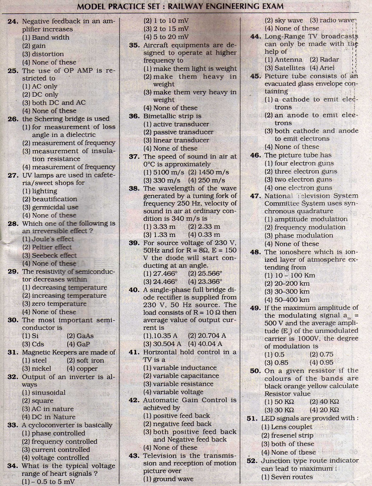 Railway Exam Model Papers (Railway Engimeerimg Exam Previous Paper ) - SRI
