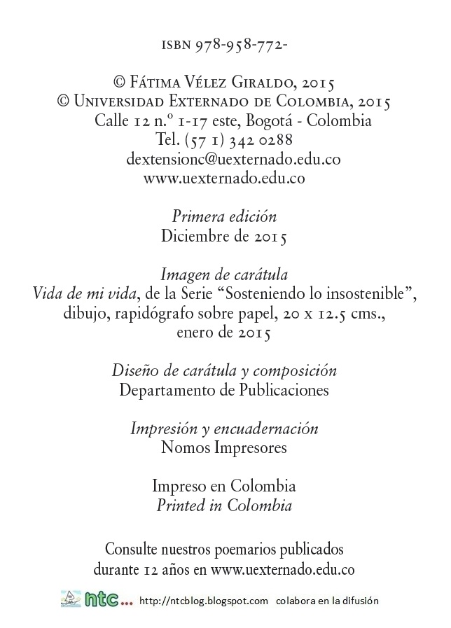 NTC ... LIBROS de POESÍA: Casa Paterna. Fátima Vélez Giraldo. No. 119 ...