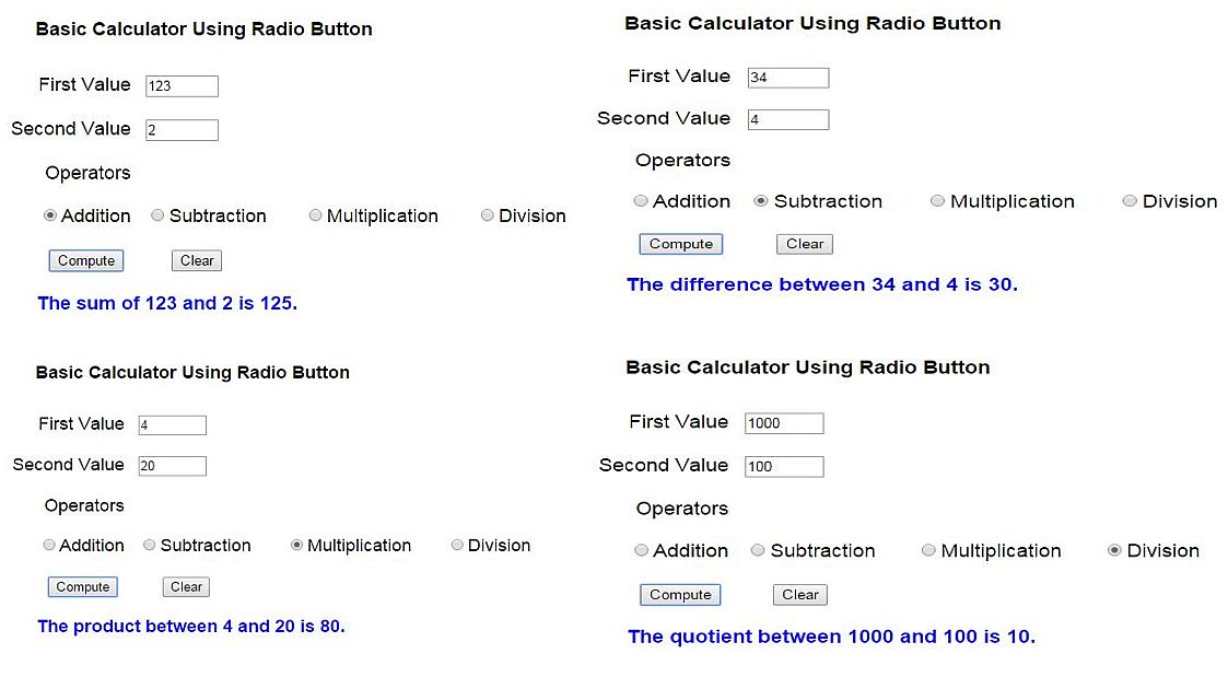 Free Programming Source Codes And Computer Programming Tutorials Calculator Using Radio Buttons