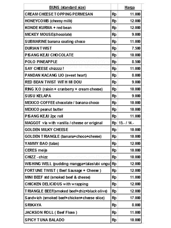 Harga Menu Honey Loaf Kelapa Gading Restoran Kue & Roti