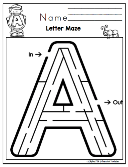 Alphabet Letter and Picture Mazes "No Prep" ~ Preschool Printables