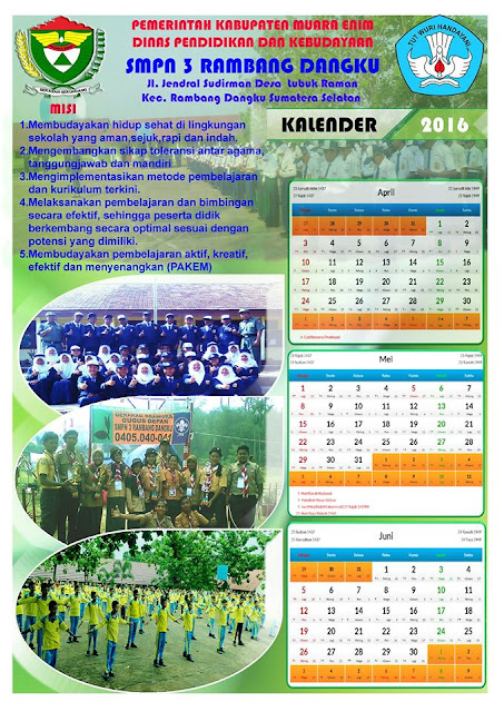 Contoh Desain Kalender Sekolah Sederhana 4 Lembar - Pitpos