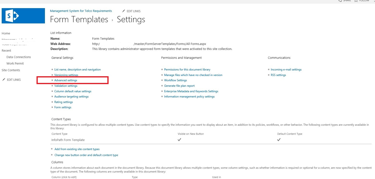 Setting up Form Template Library to make InfoPath Form Template