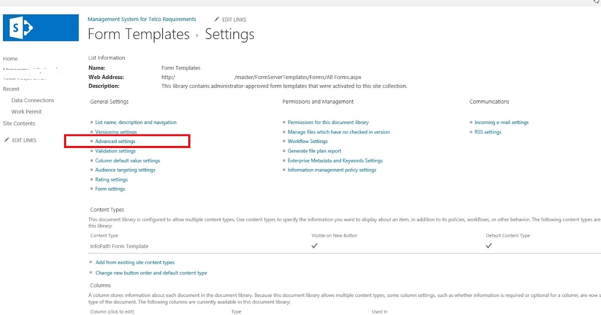 Setting up Form Template Library to make InfoPath Form Template
