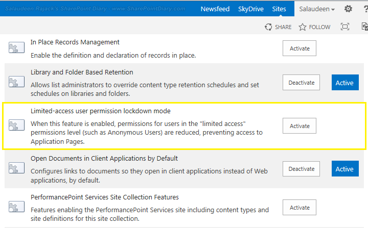 Limited-access user permission lockdown mode Feature in SharePoint - SharePoint Diary