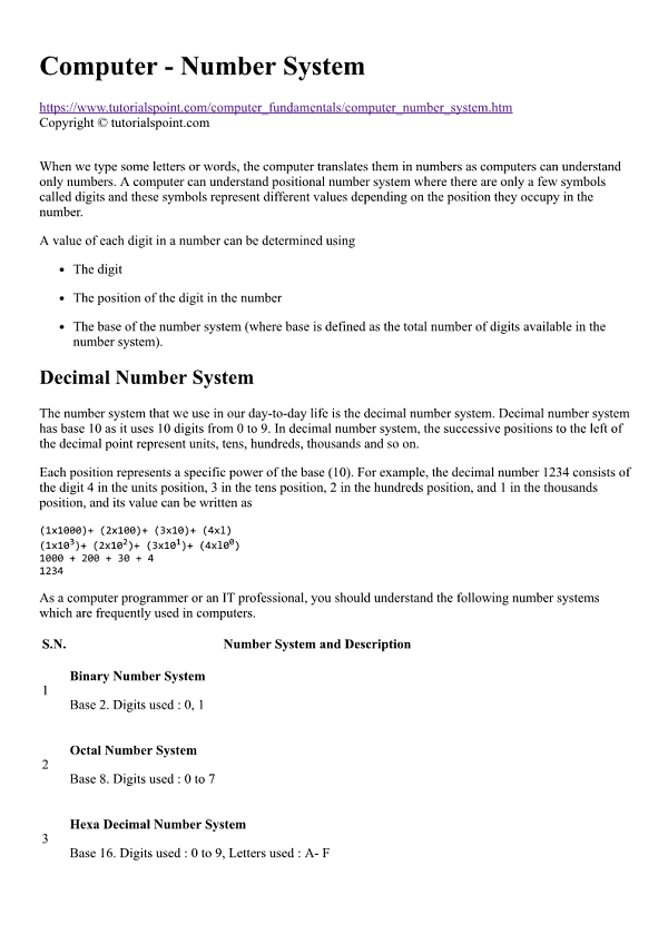 Computer Number System Binary Decimal Octal And Hexadecimal Number System Banking Diploma