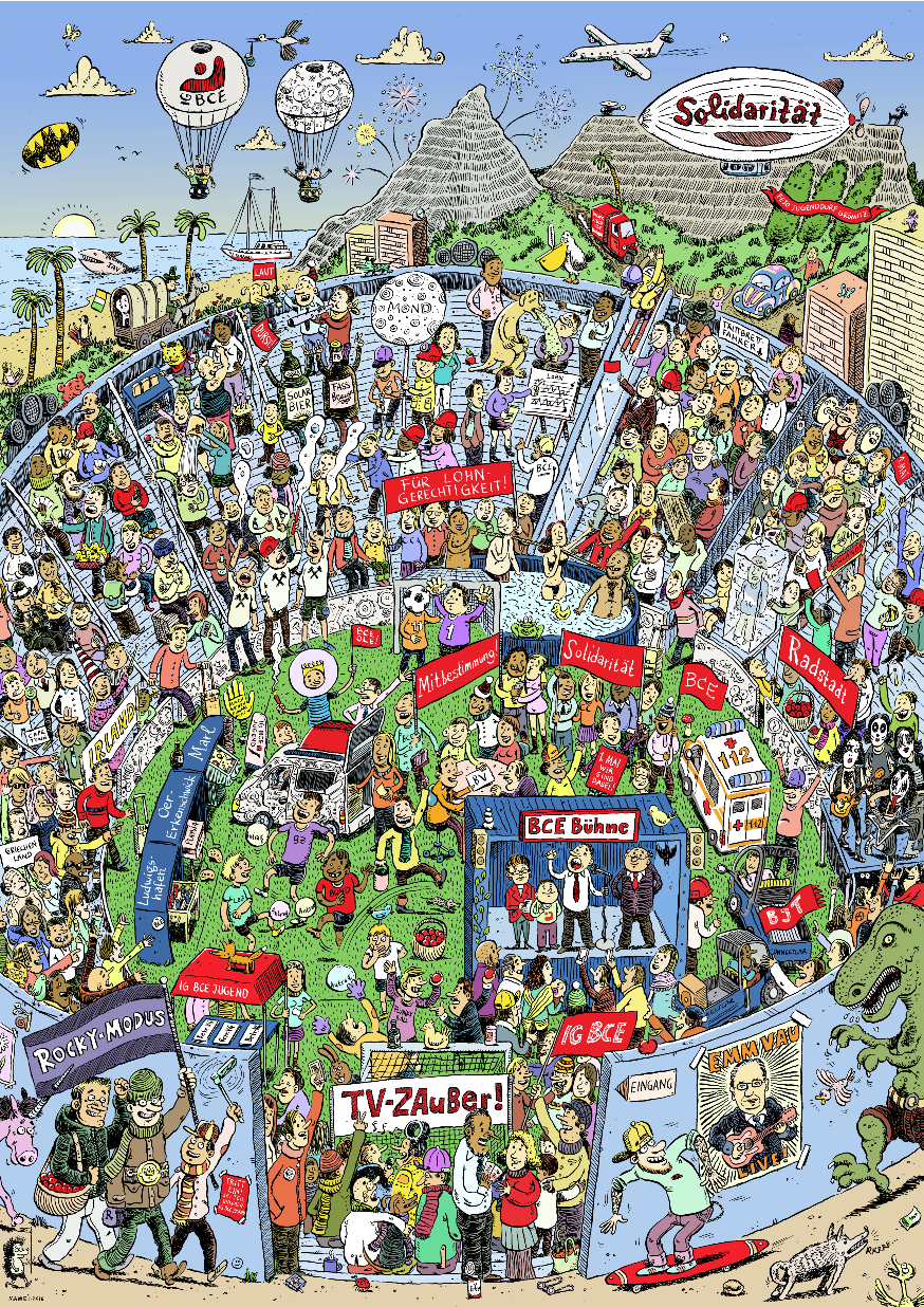 ILLUSTRATION Marian Schönfeld: Gewerkschafts-Wimmelbild IG BCE