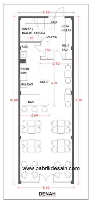 Preview denah design nterior Cafe kopi tiam di ruko - ARUSHA DESAIN RUKO
