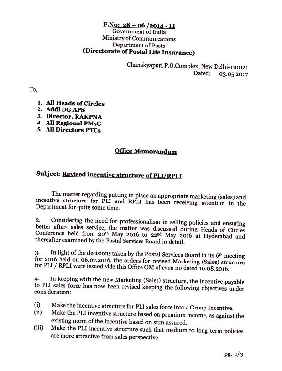 APGDS --- AIPEU GDS(NFPE): REVISED INCENTIVE STRUCTURE OF PLI / RPLI