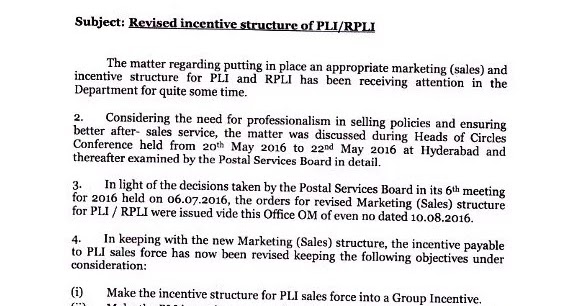 APGDS --- AIPEU GDS(NFPE): REVISED INCENTIVE STRUCTURE OF PLI / RPLI