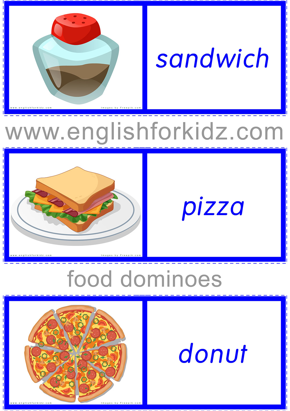 English for Kids Step by Step: Food and Drinks Dominoes. Part 1.