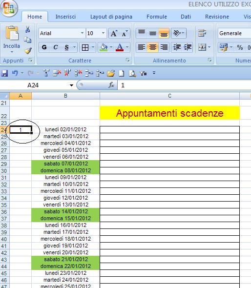 8) selezioniamo le caselle dal numero 1 compreso fino a quella di ...
