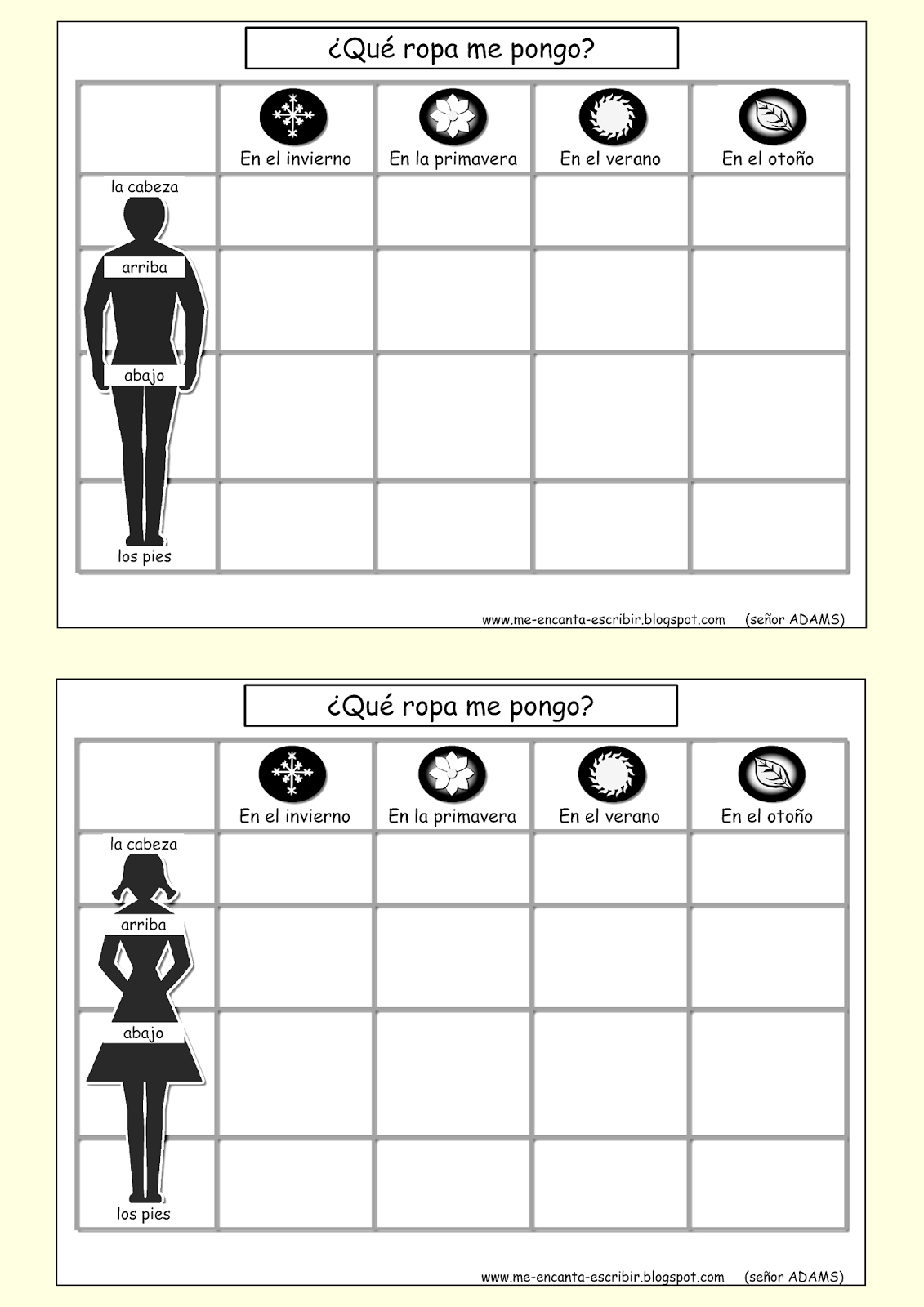 Me encanta escribir en español: La ropa y las estaciones del año: ¿Qué ...