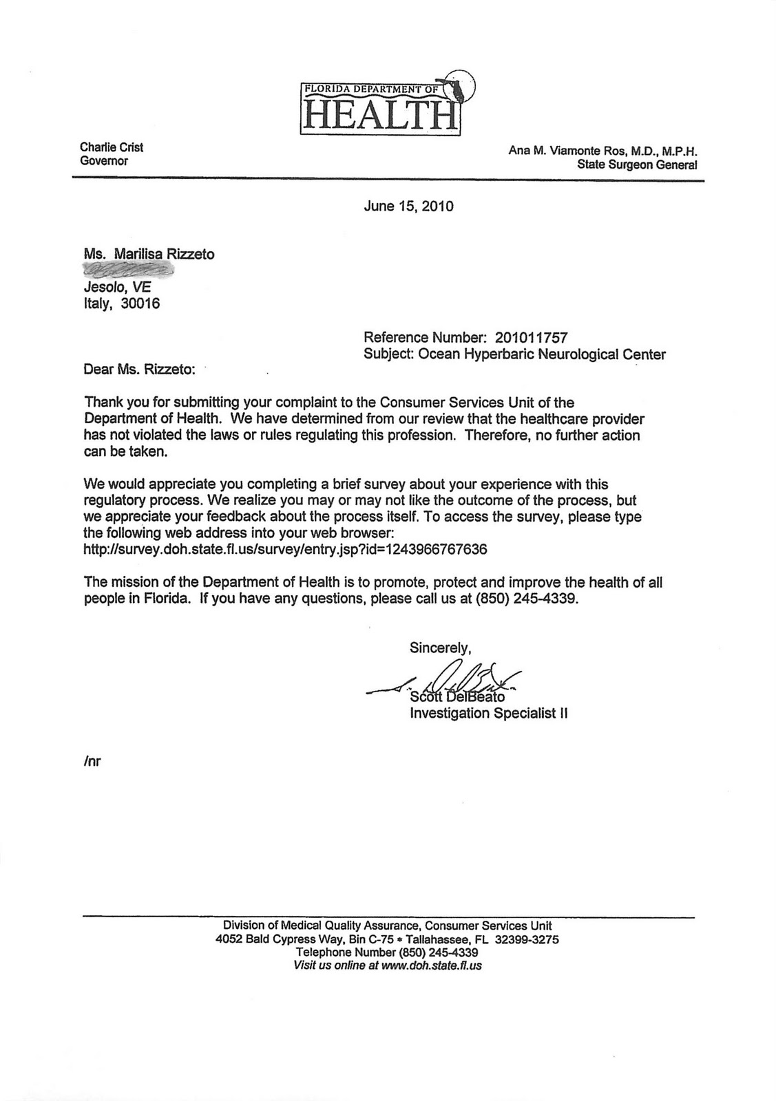 MARILISA RIZZETTO: FLORIDA heath department's investigation specialist ...