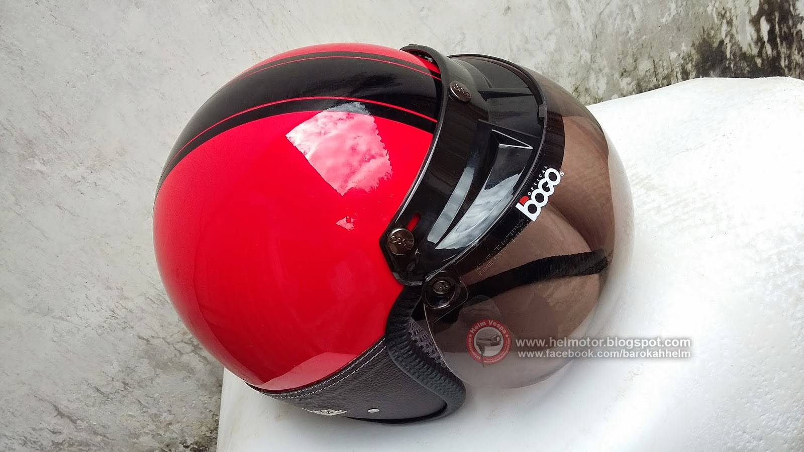Helm Vespa Bogo KSH Merah Garis Hitam ~ Helm Vespa