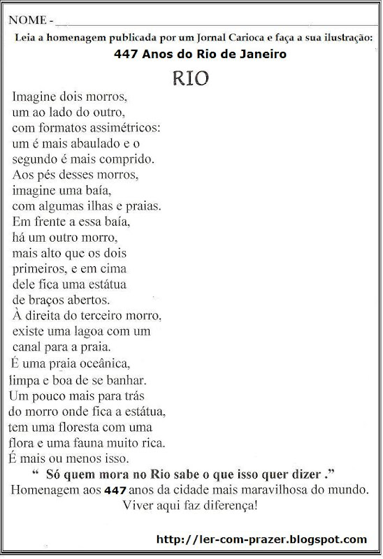 Ler com prazer: Dia 01 de Março - 447 Anos do Rio de Janeiro - Poesias ...