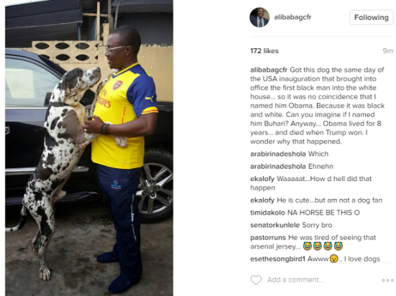 Alibaba shows off his dog named Obama