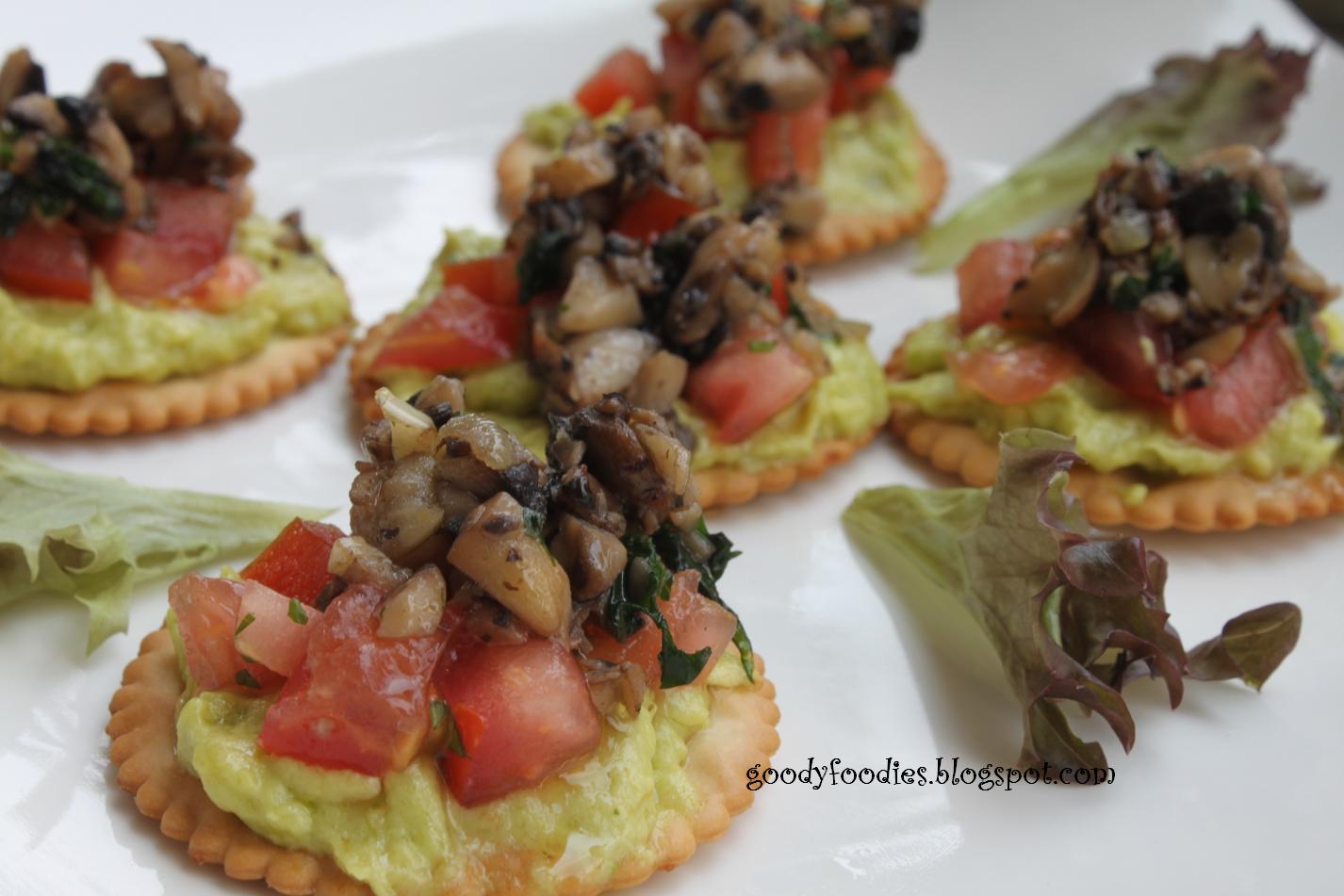 GoodyFoodies: I cooked: Astronomical Canapes (Avocado, Tomato, Mushroom)