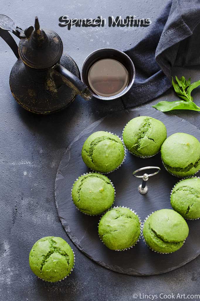 Eggless Spinach Muffins| Green Muffins ~ Lincy's Cook Art