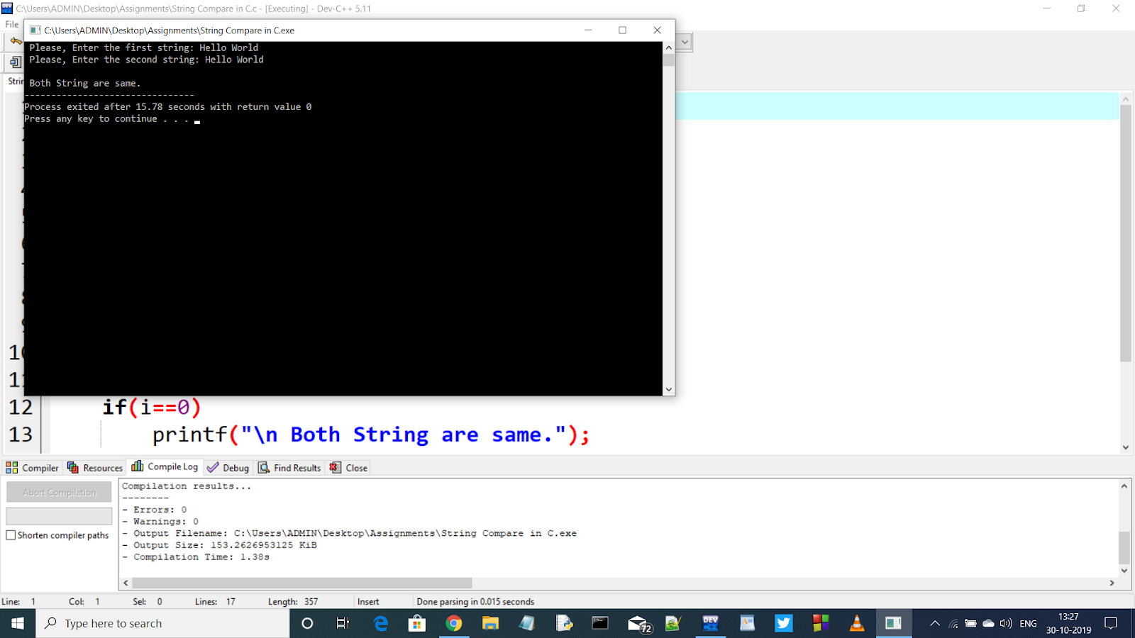 String Compare Using Strcmp Function In C Language