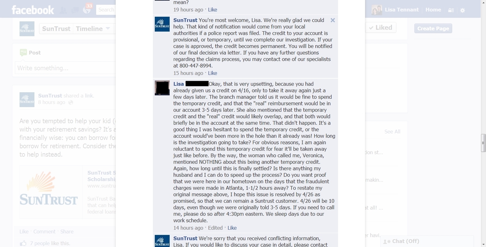 Suntrust Bank Debit Card Fraud